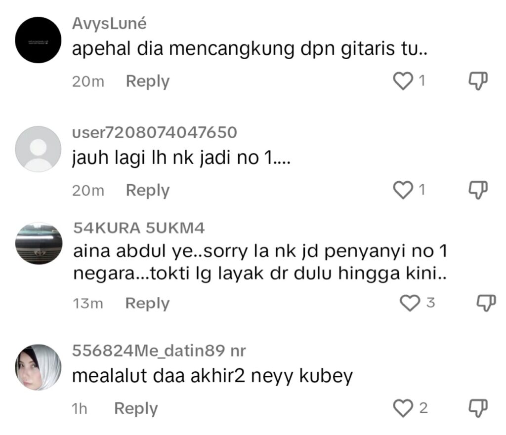 "Apehal Aina mencangkung depan gitaris tu, jauh lagi lah nak jadi nombor satu" - Netizen - Media ...